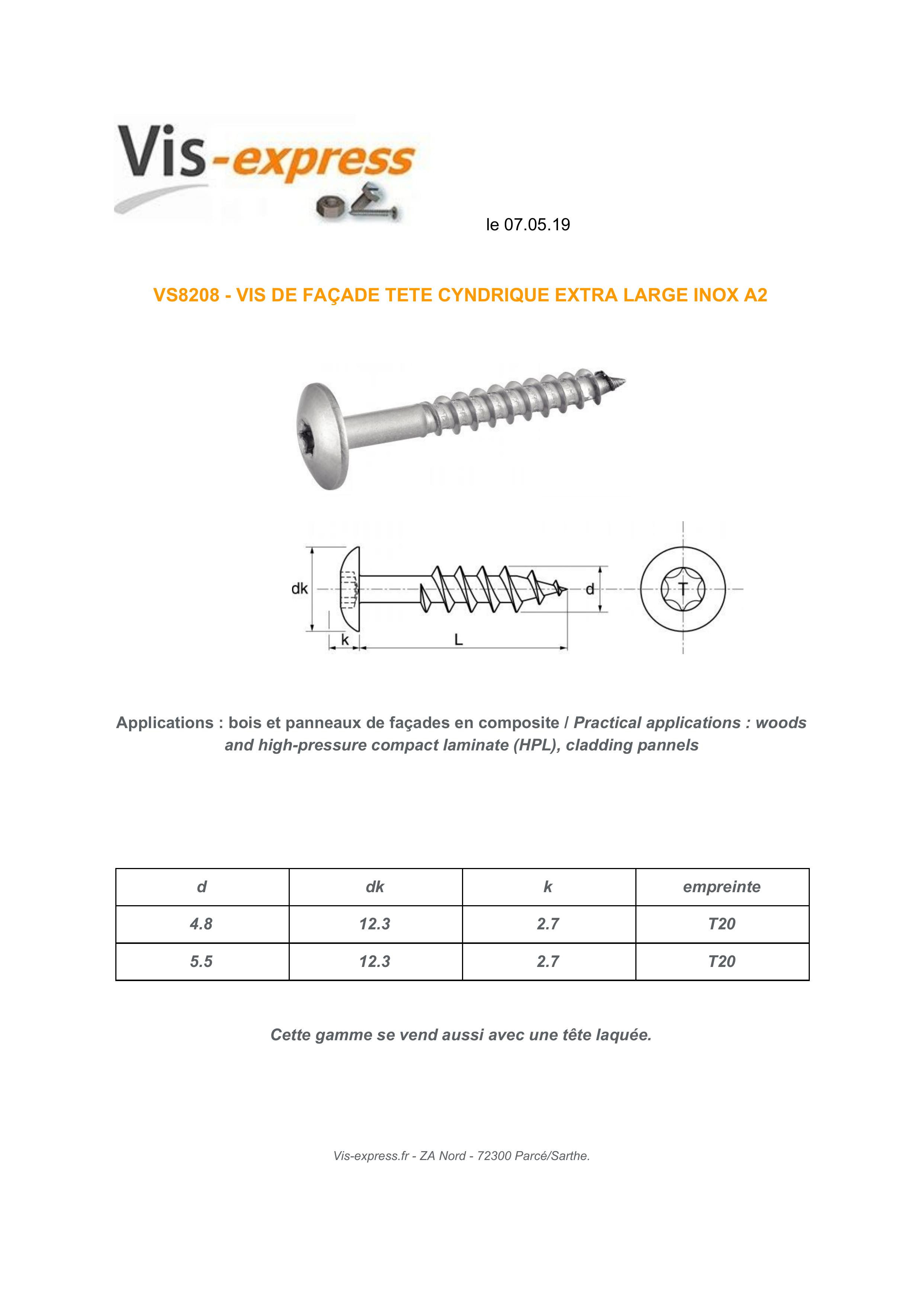 Vis de facade TORX T20 4.8X25 Diamètre de tête: 12.3 Inox A2 RAL7038 - 1 piece | Leroy Merlin