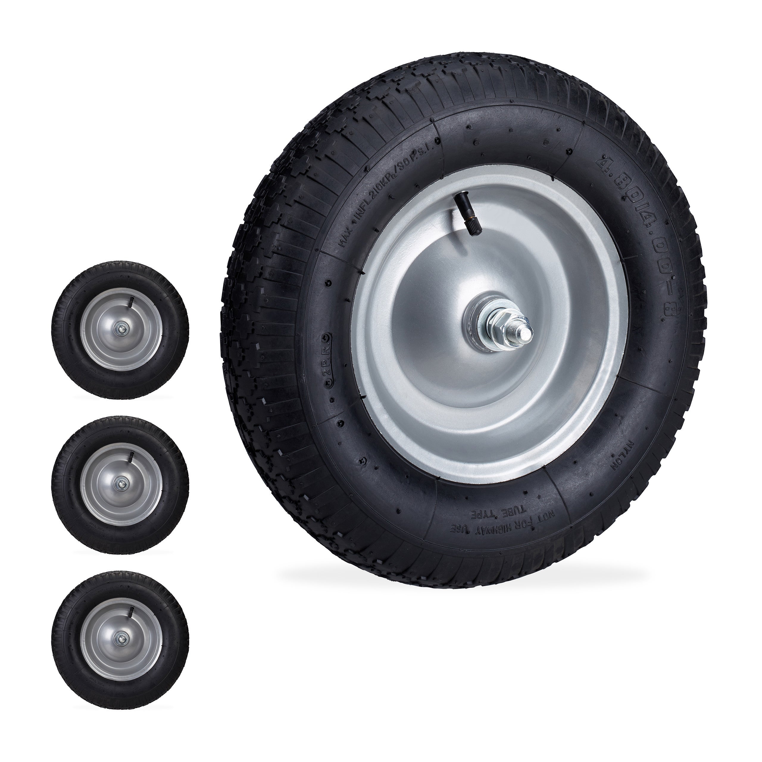 Roue de brouette caoutchouc 200 kg, lot de 4, roue de rechange axe ...