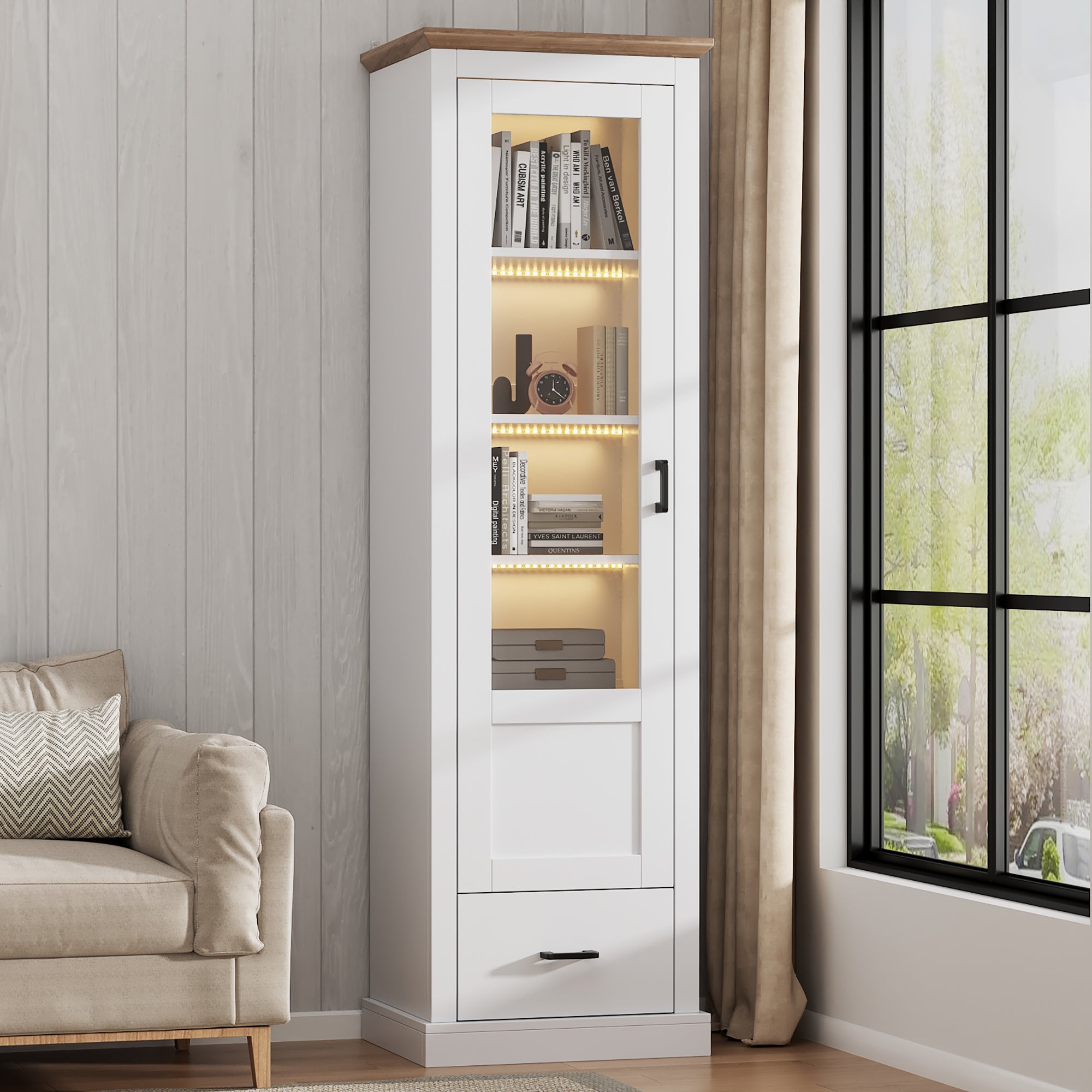 Vitrine LED blanche mate 178cm avec éclairage 16 couleurs, port USB ...