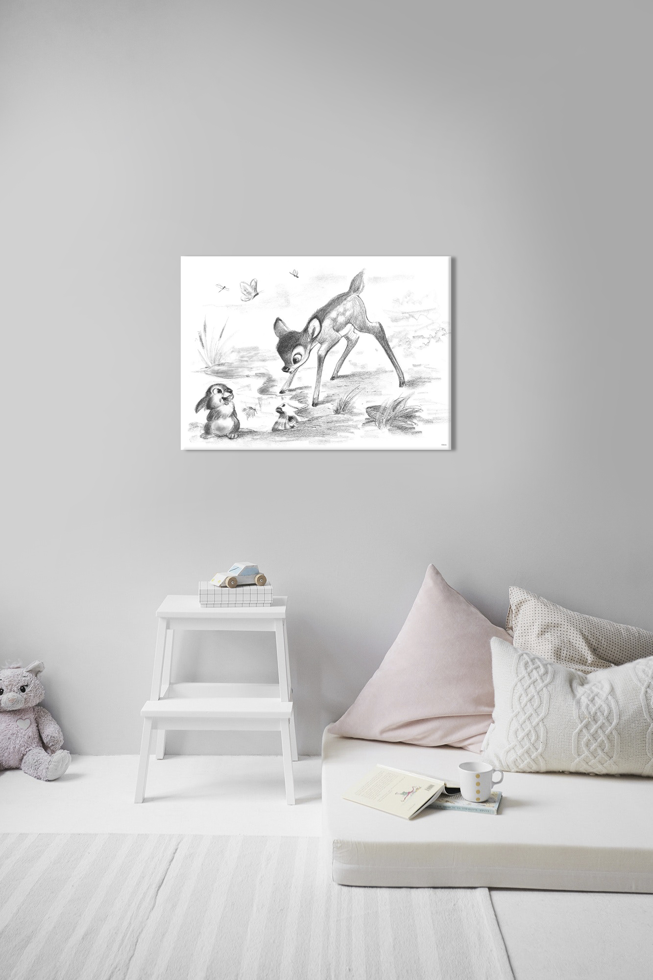 Toile imprimée Disney Bambi et Panpan 70 x 50cm Noir, Blanc | Leroy Merlin