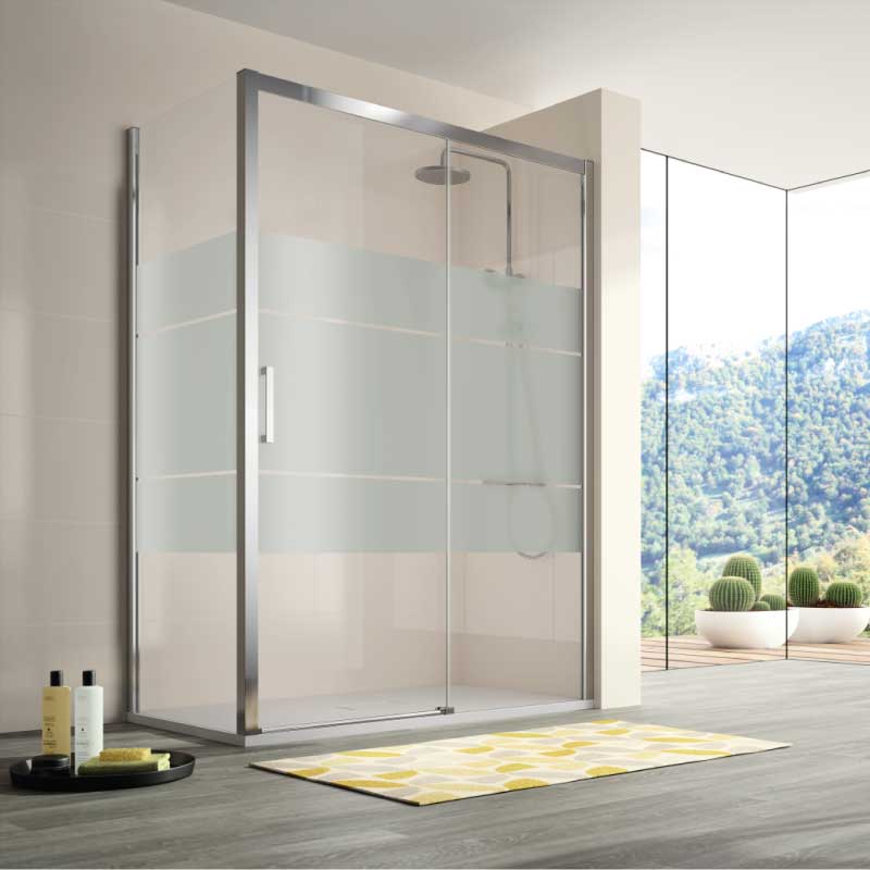 Frontal de ducha + Puerta Corredera 115 cm S400 Cromado con Cristal ...