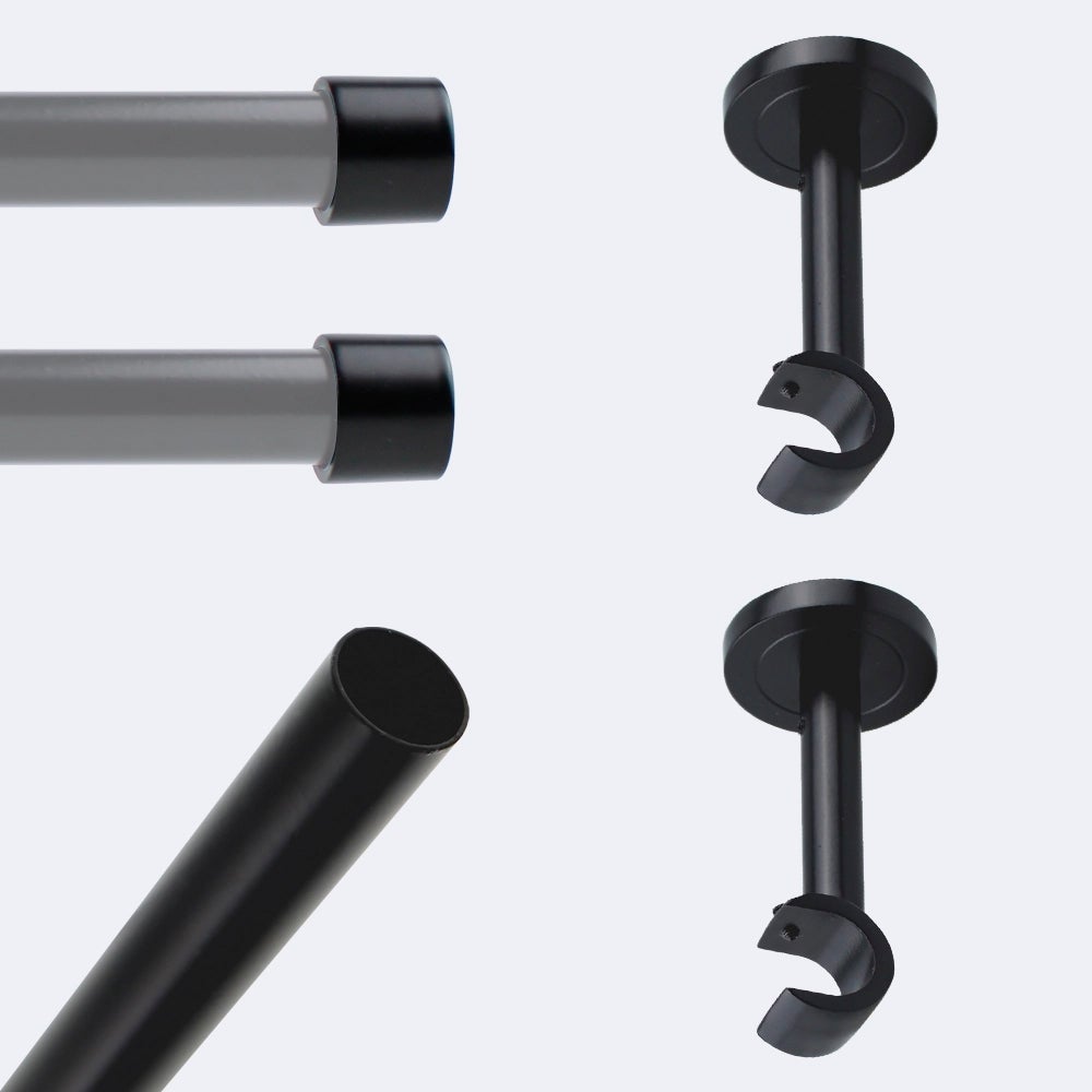 Kit de tringle à rideaux Noir Mat 150cm Diam.20mm Embout Capuchon ...