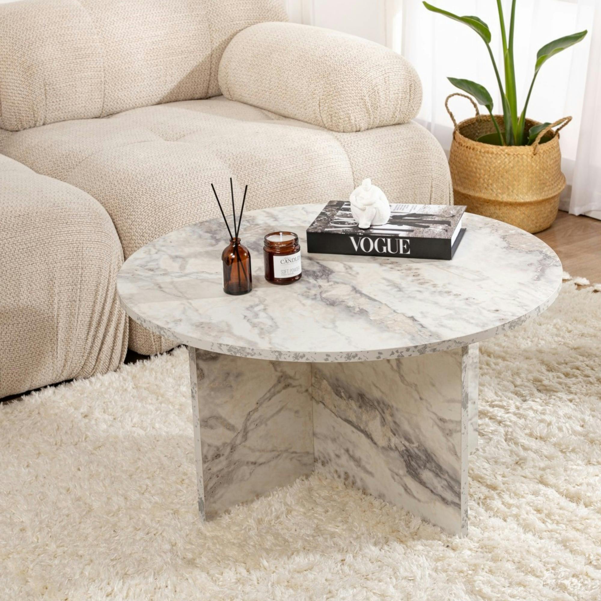 Table basse ronde effet marbre – pied croisé design MARFA | Leroy Merlin