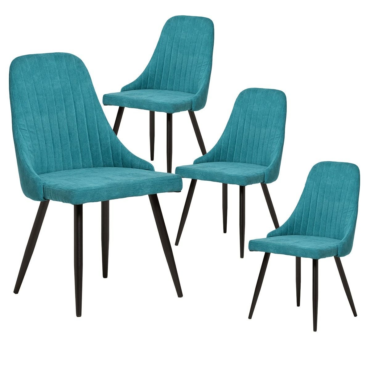 ANNA - Lot de 4 Chaises Tissu Turquoise et Pieds Noirs | Leroy Merlin