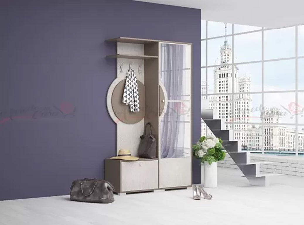 Mobile armadio da ingresso con specchio IG1 115x187 cappuccino e lino ...