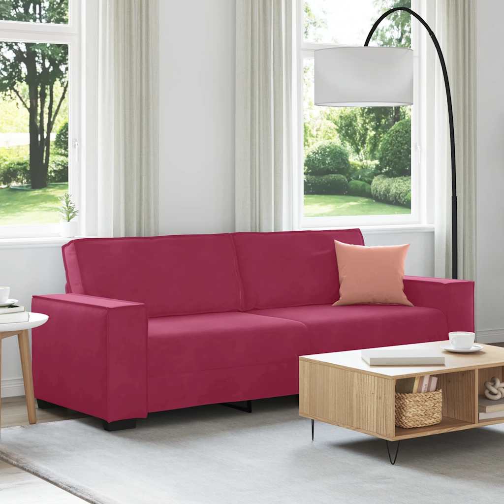 Sofá de 3 plazas de terciopelo rojo tinto 220x78x84 cm | Leroy Merlin