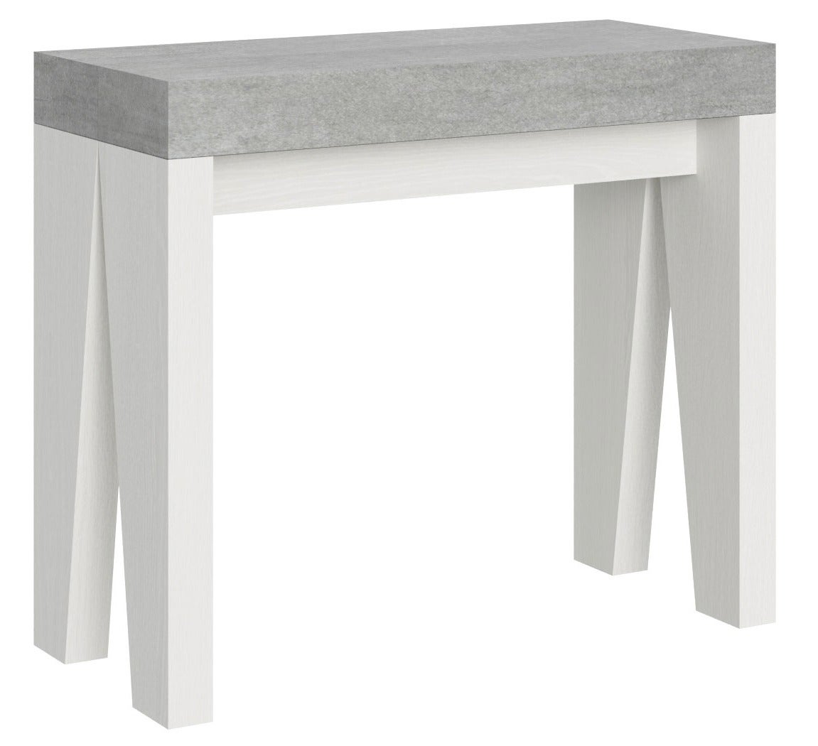 Console extensible gris béton pieds bois blanc 12 personnes 40 à 300cm ...