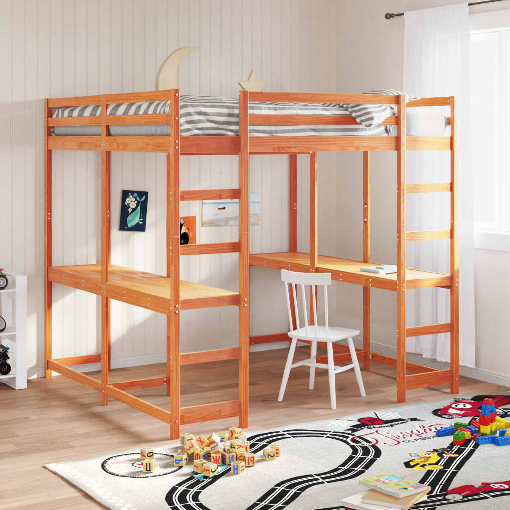 Litera Con Escritorio Y Escalera 200x200cm Madera Maciza De Pino