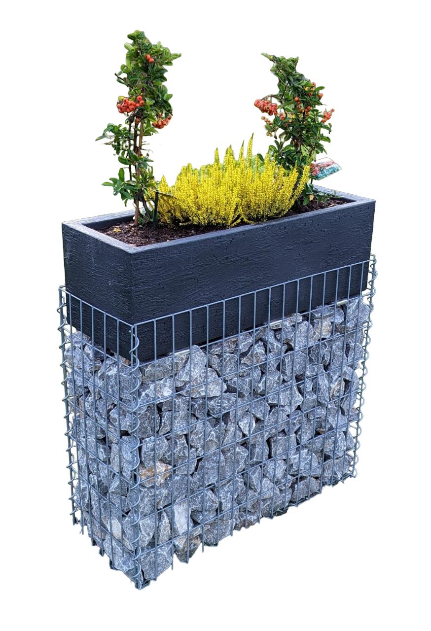 Gabiona - Gabion avec bac à fleurs 80 cm x 46 cm x 30 cm (L x H x P), Maillage 10 x 10 cm ...