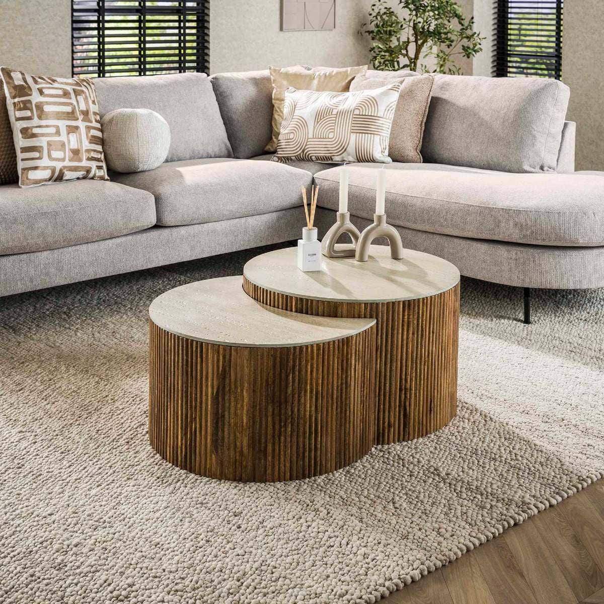 Table basse en bois et céramique aspect travertin VONO | Leroy Merlin