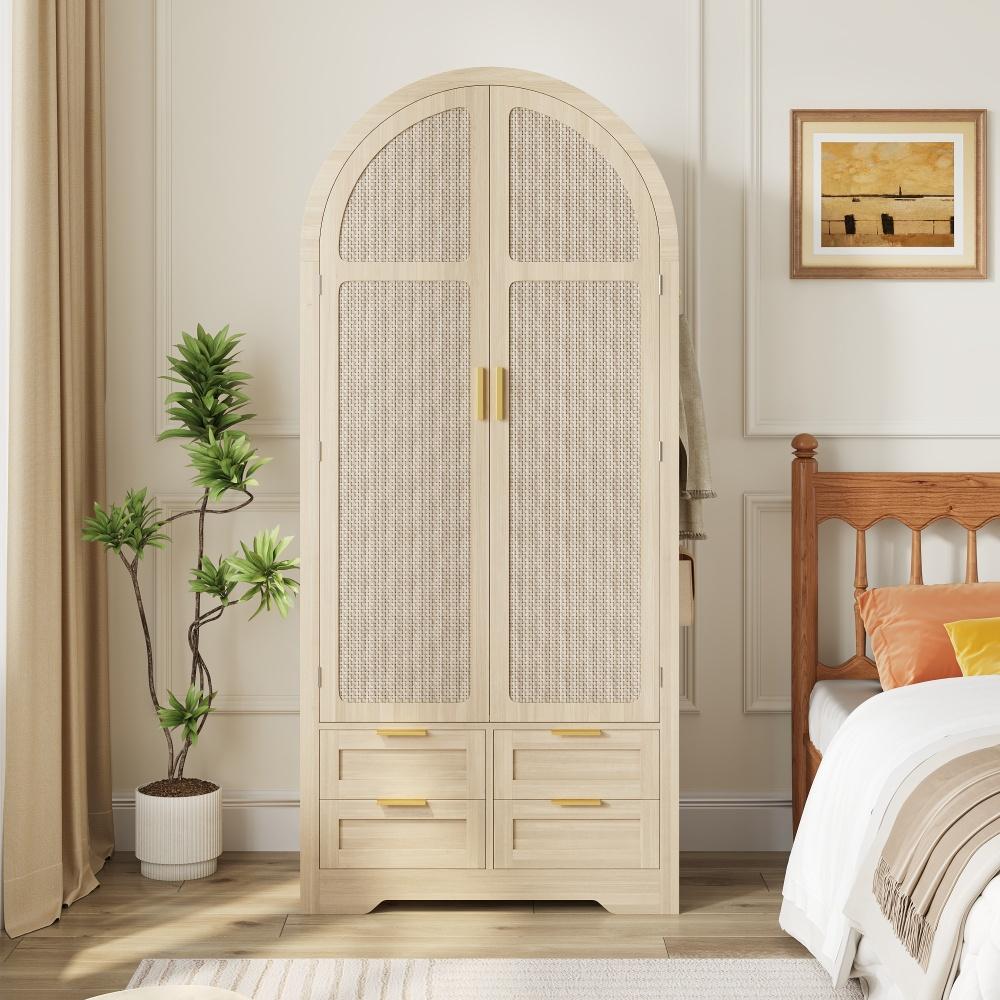 Armoire moderne à portes courbées, grand rangement, avec penderie et ...