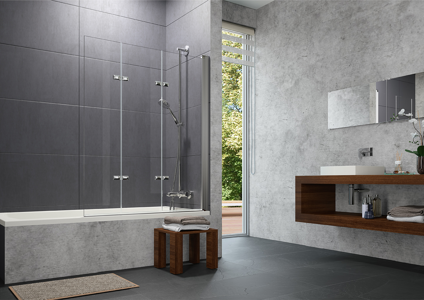 Mampara de bañera HÜPPE Design pure, 3 piezas, fijación a la derecha ...