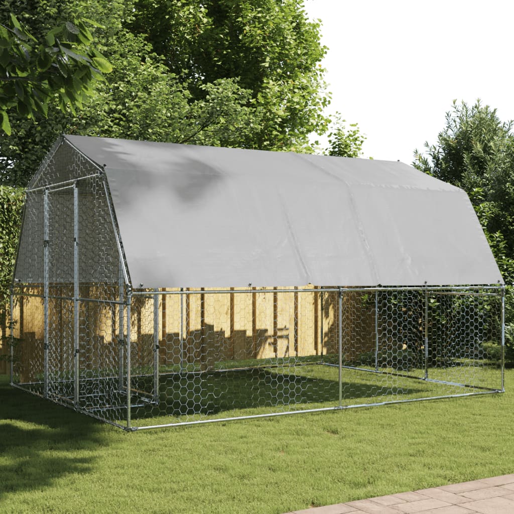Maison Exclusive - Cage à poules avec toit et porte argenté acier ...