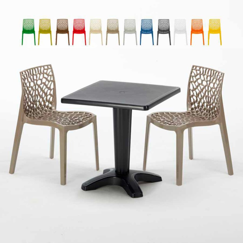 Table Carrée Noire 70x70cm Avec 2 Chaises Colorées Grand Soleil Set Bar ...