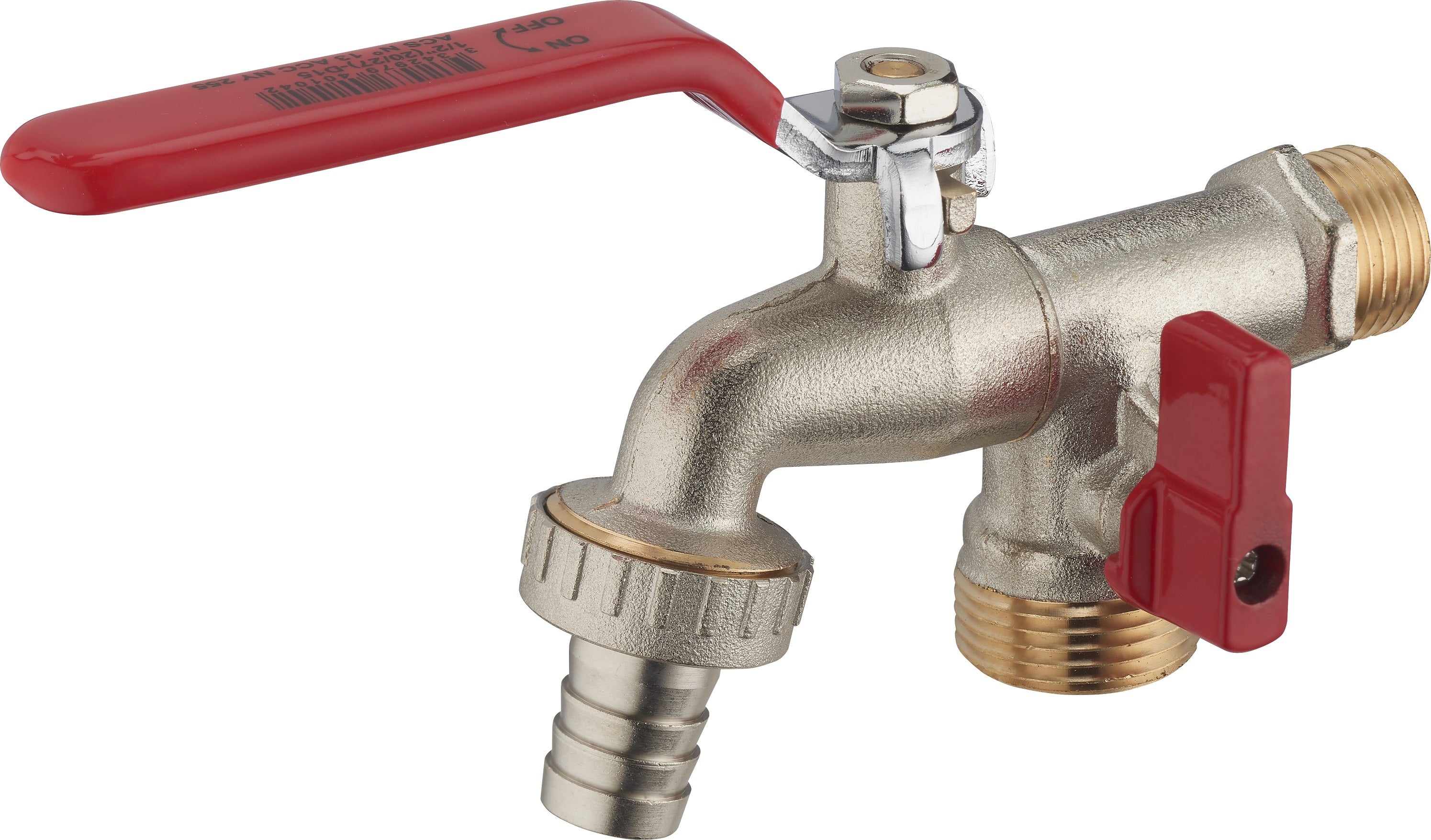 Grifo de jardín con palanca plana de cuarto de vuelta y doble salida ...