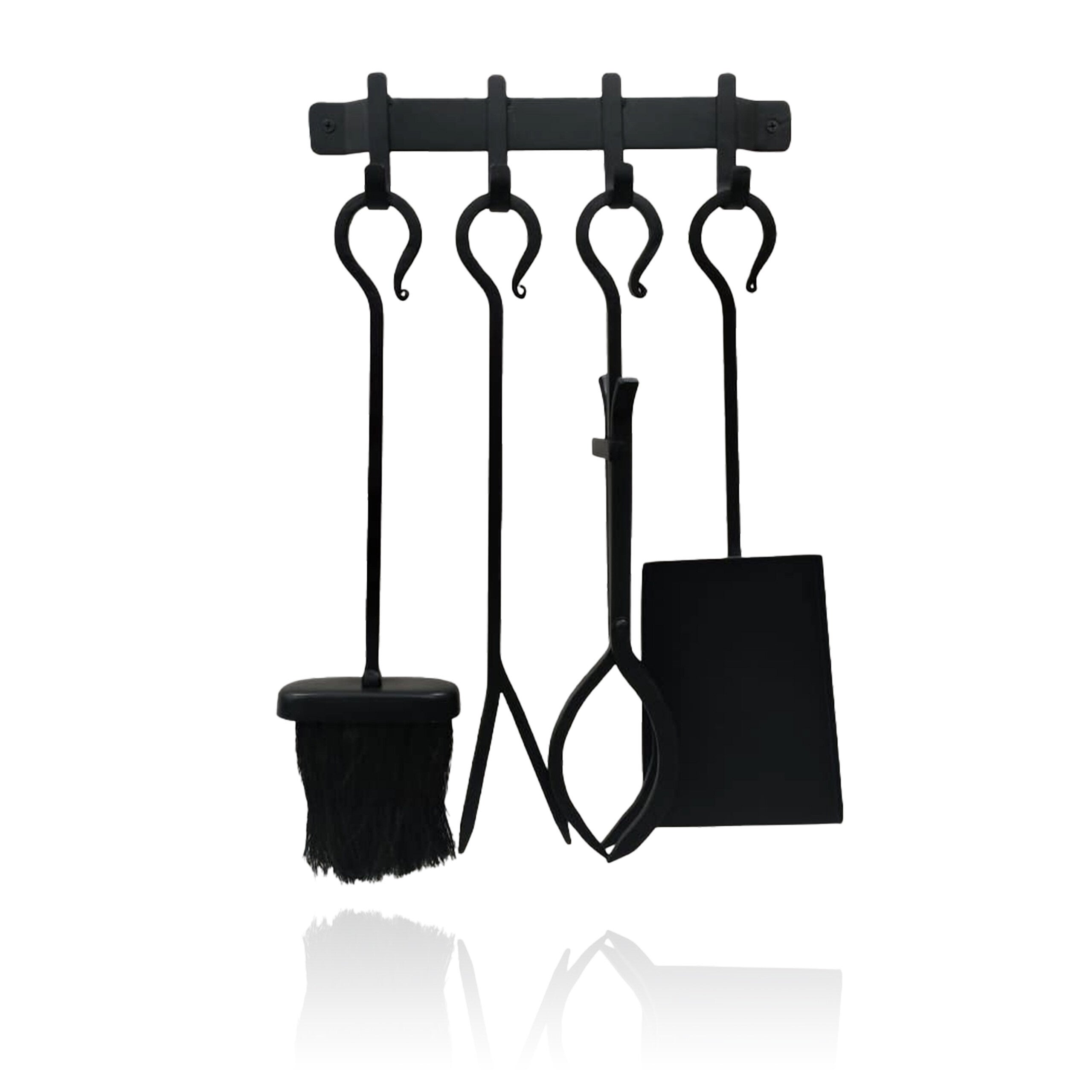 Ensemble d'outils pour cheminée 5 pièces : tisonnier, pelle, balai à cendres, pince, support ...