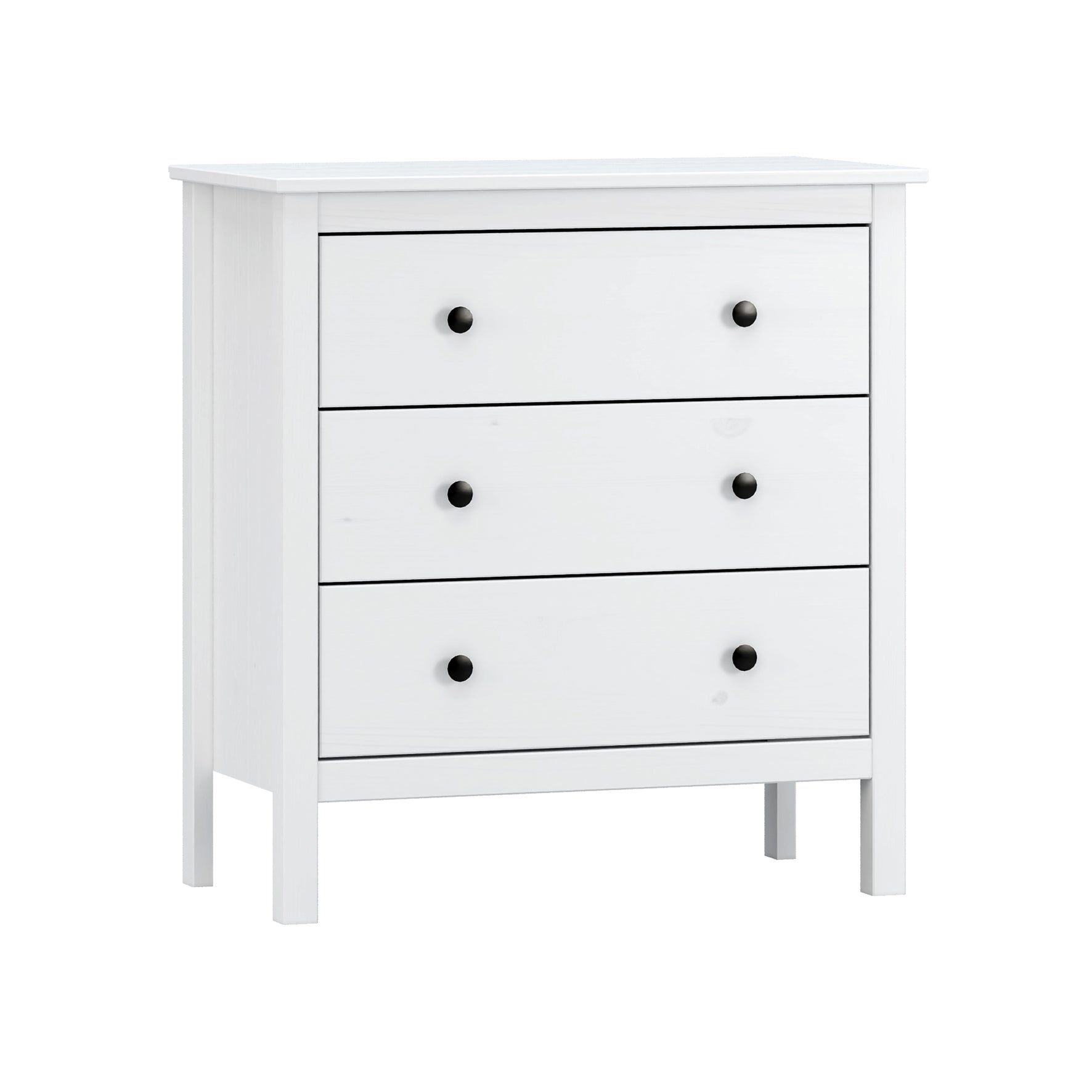 Commode 3 tiroirs en bois massif blanc. (Hauteur 81 cm/Largeur 76 cm ...