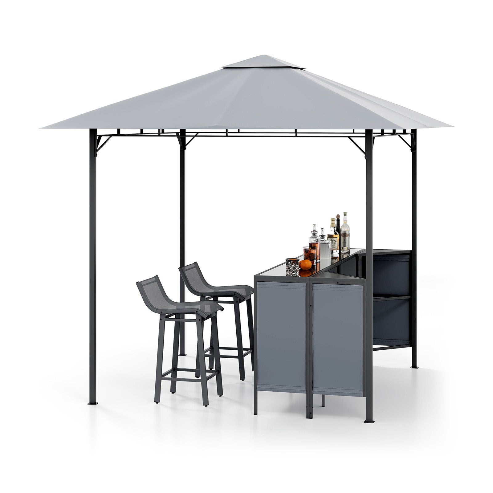 Tonnelle de Bar de Patio en 3 Pièces 245 x 245 CM avec 2 Tabourets de ...