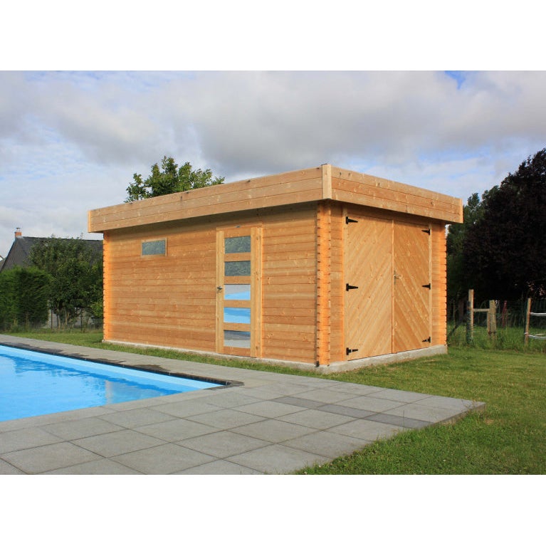 Garage en bois 19 m² – Design moderne – Sapin du Nord 40 mm – Toit plat ...