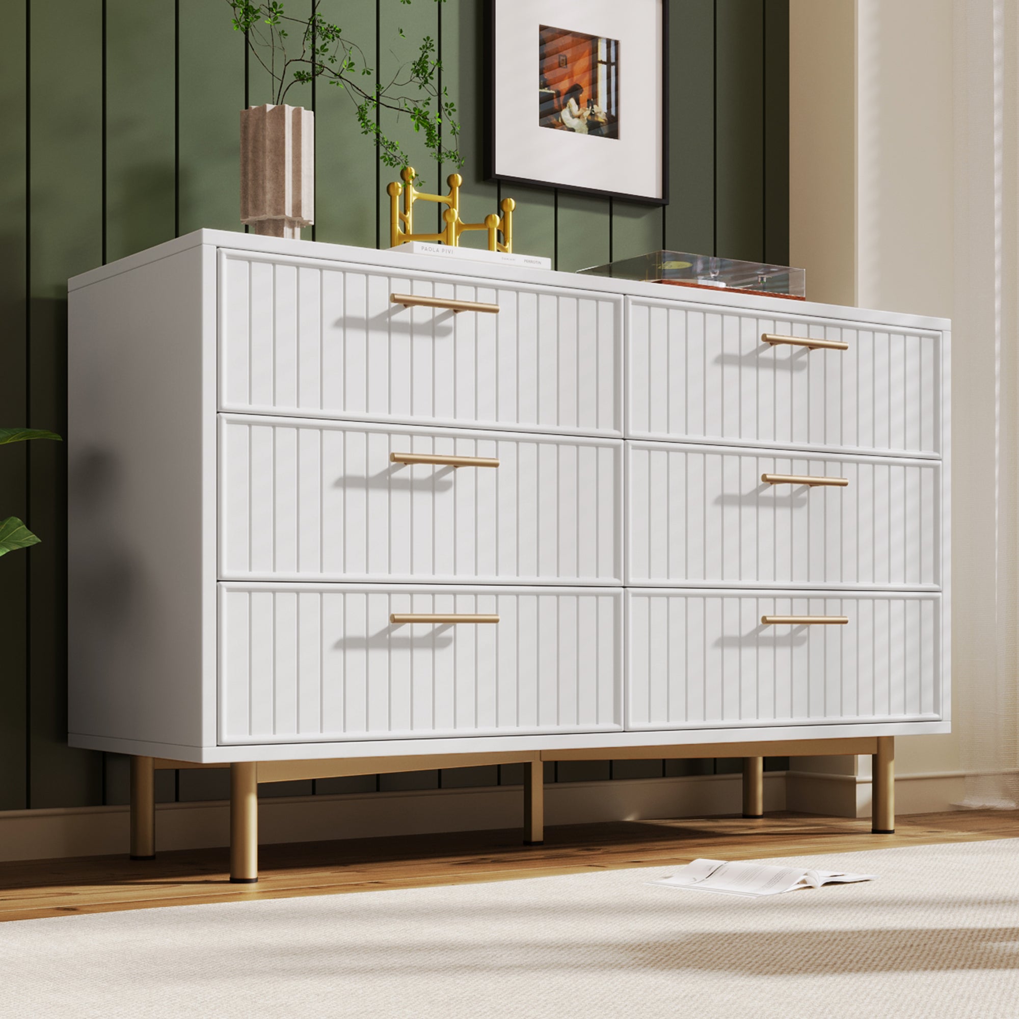 Cómoda moderna con 6 cajones 120x75x40 cm, blanca, aglomerado. | Leroy ...