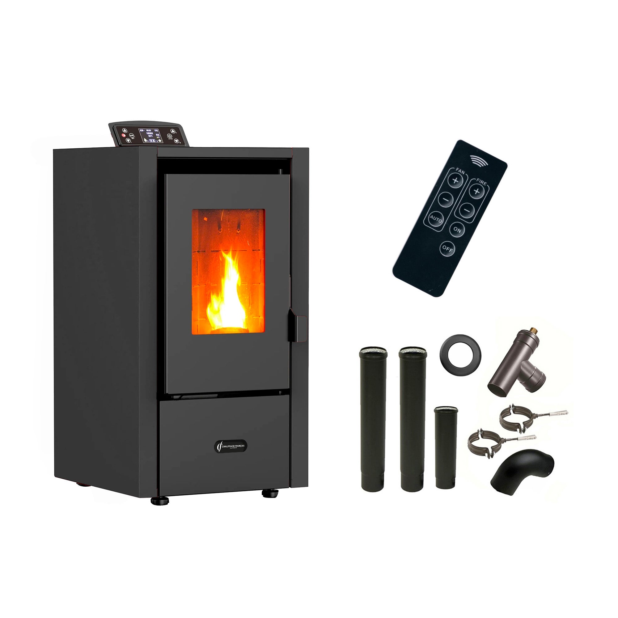 Estufa de pellets de aire Anita 6,5 kW Sannover Negro + Kit de conexión ...