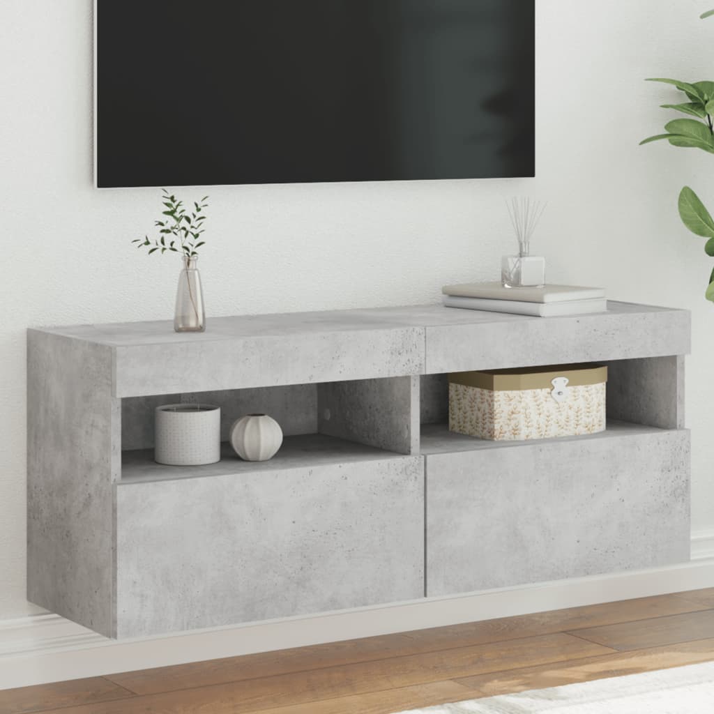 Mueble de TV de pared con luces LED, gris hormigón, 100x30x40 cm ...