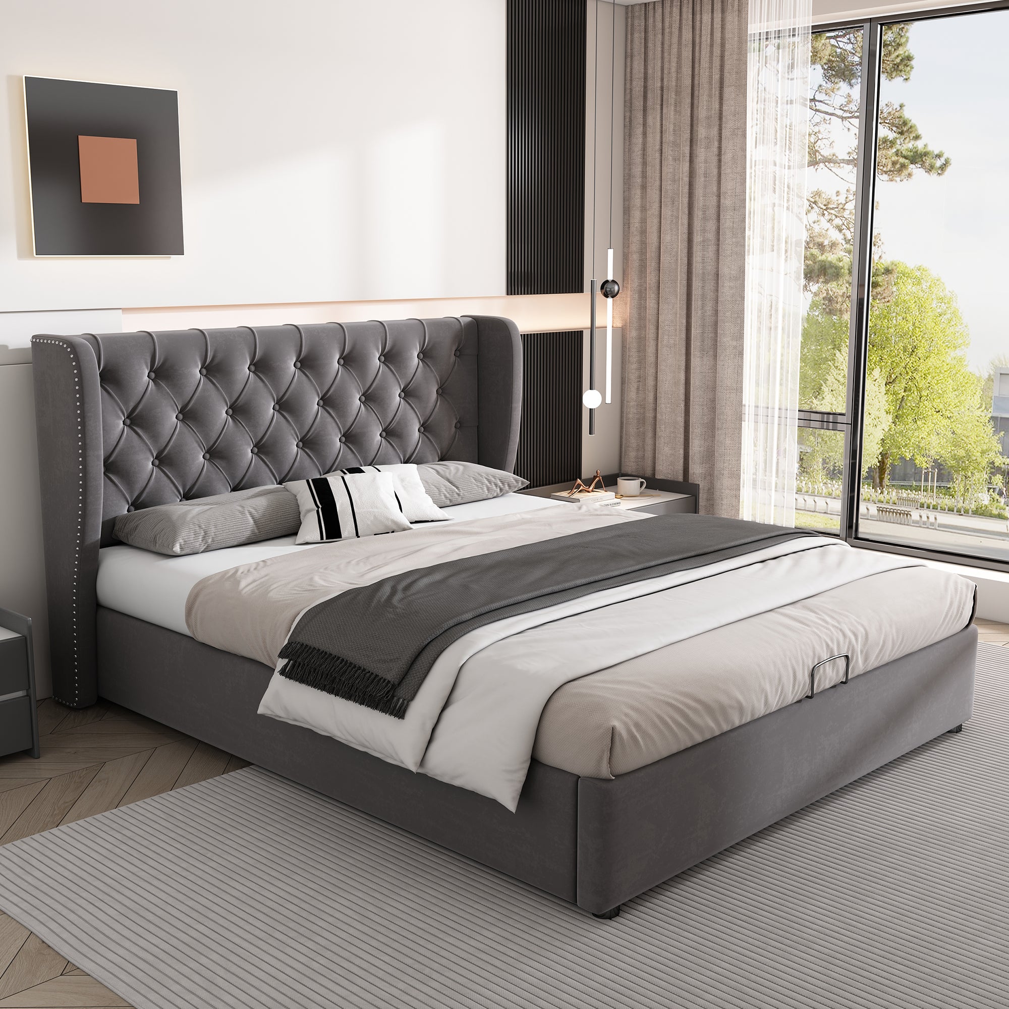 Lit coffre 140x190 cm Lit adulte Lit capitonné 140x190 cm avec sommier ...