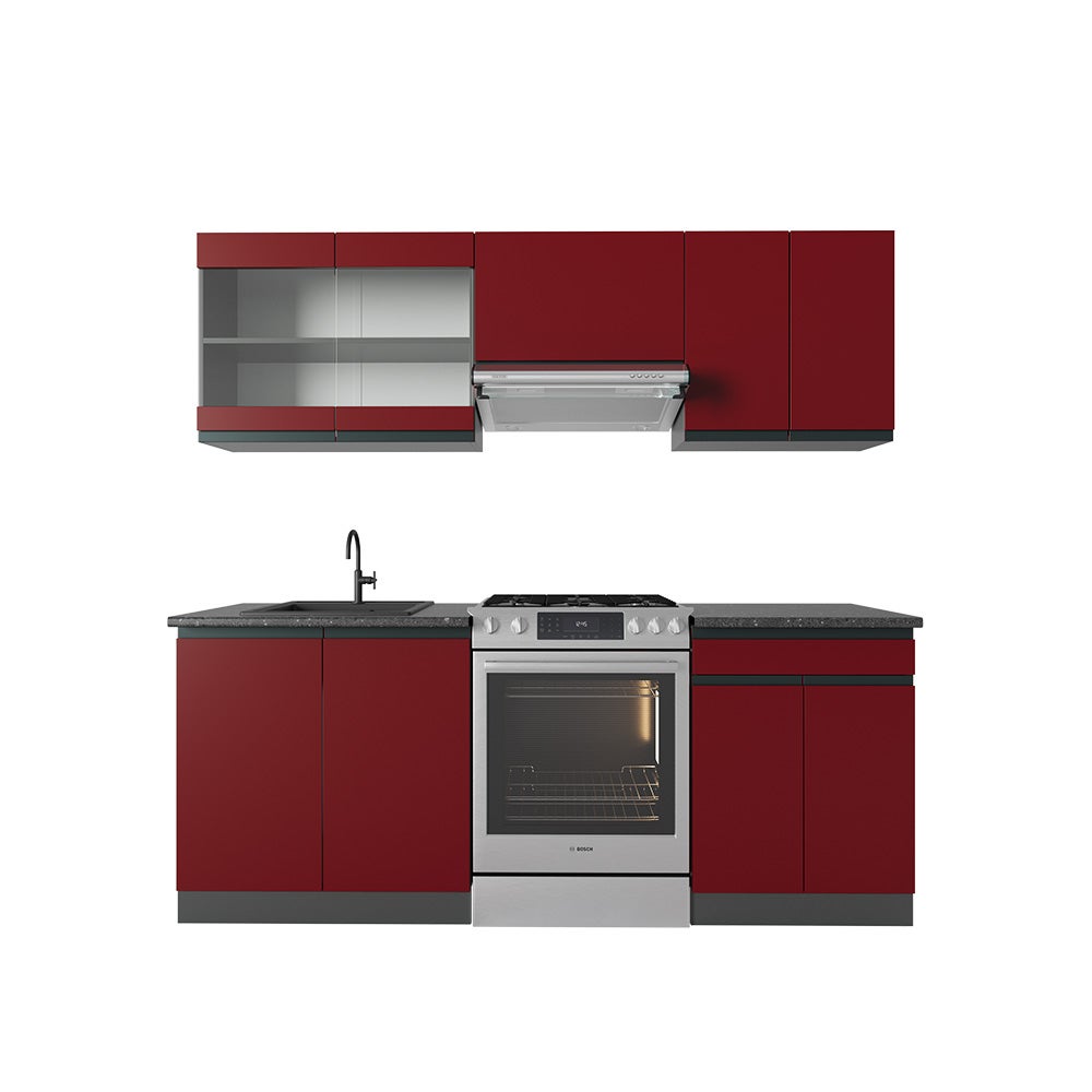 Vicco Mueble de cocina R-Line, Rojo/antracita, 200 cm J-Shape, ET ...