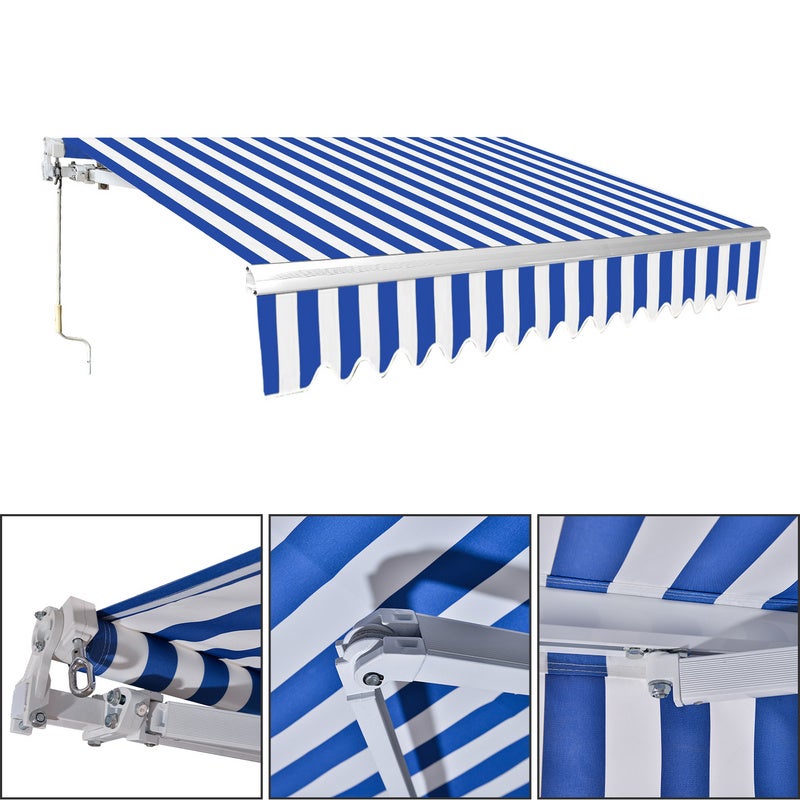 Toldo Azul y blanco 350x300cm Toldo retráctil de control manual PA para ...