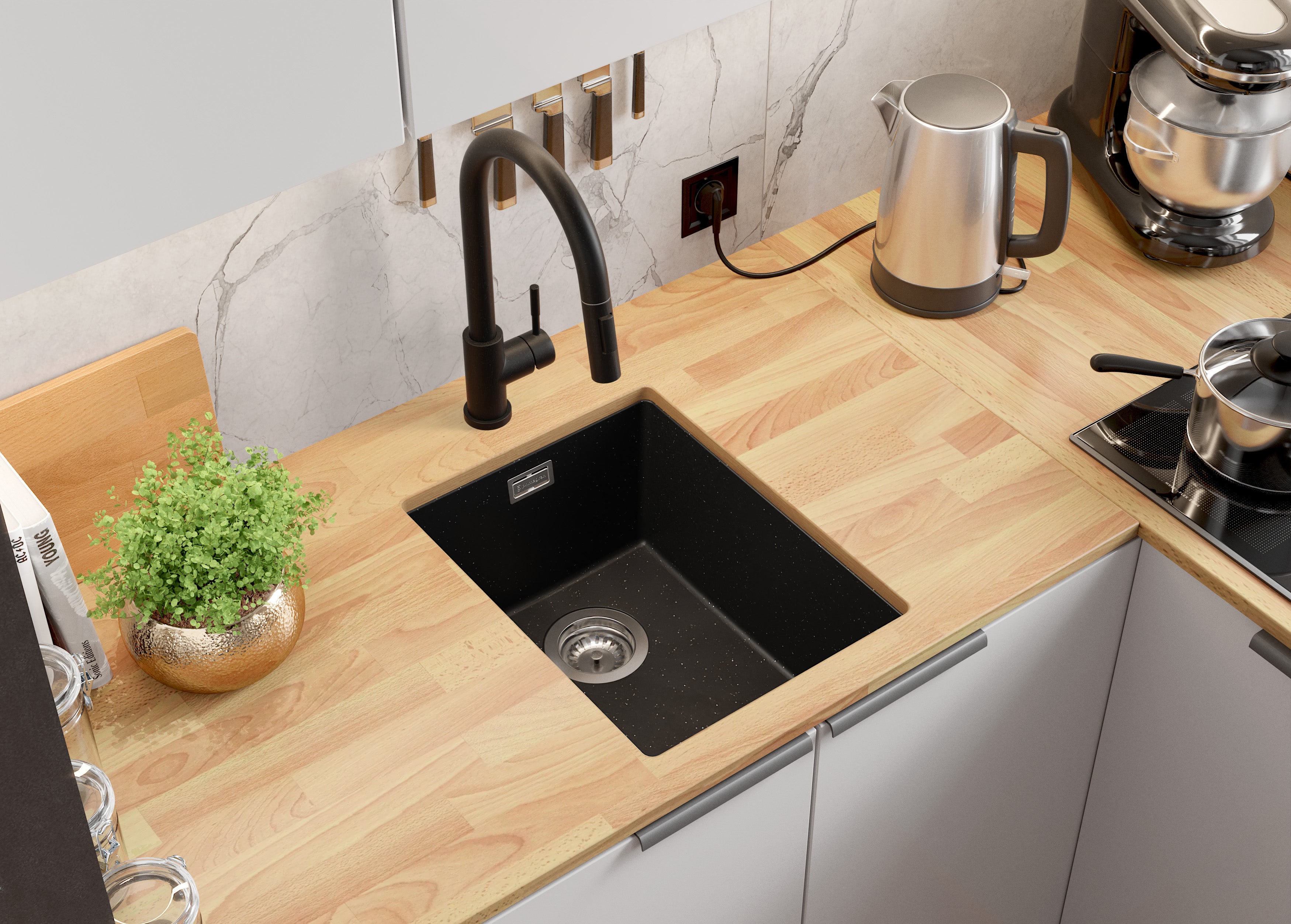 PRIMAGRAN Evier Sous Plan 36x47cm, Evier en Granit + Kit de Vidage ...
