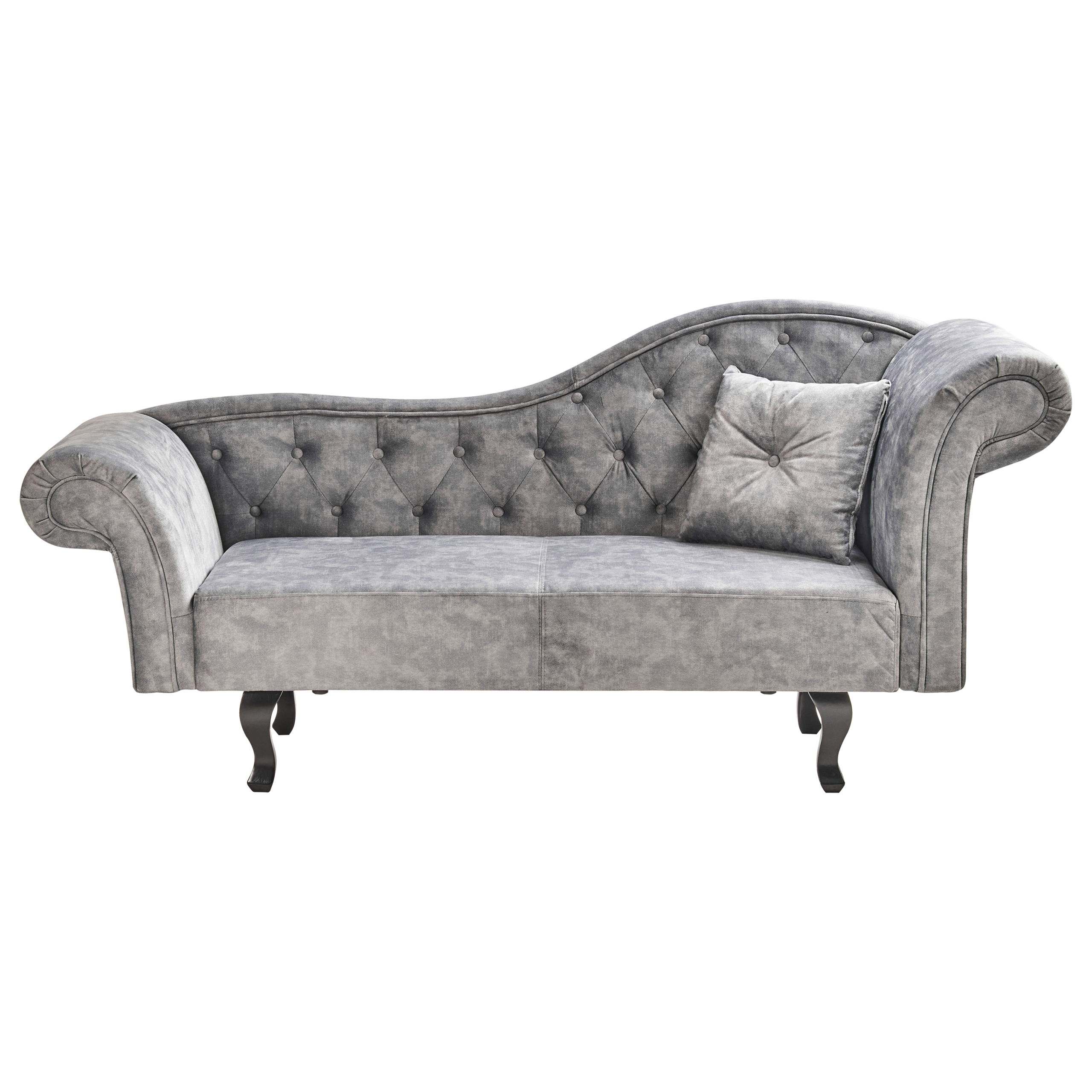 Chaise Longue à Droite Grise en Velours Capitonné avec Coussin ...