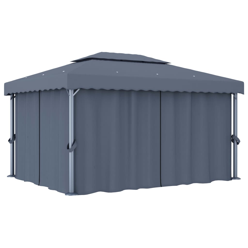 The Living Store - Tonnelle avec rideau 4x3 m Anthracite Aluminium ...