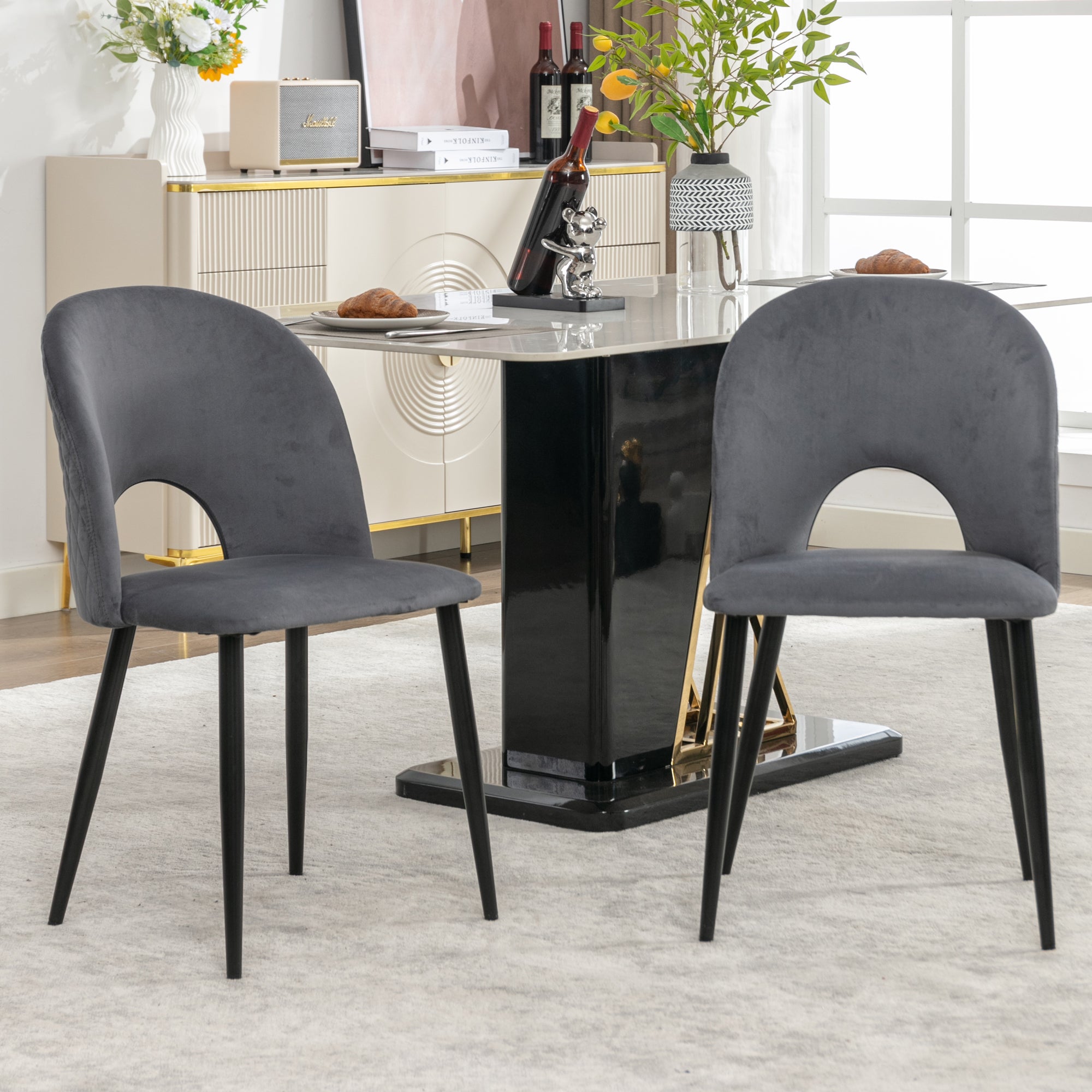 Lot de 2 Chaises de salle à manger | Chaises de cuisine Velours Gris ...