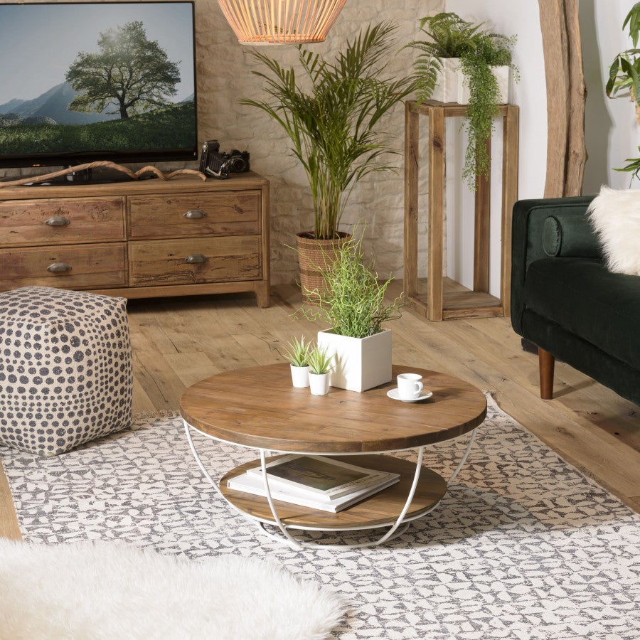 ALIDA - Table basse coque ronde 80x80cm double plateau teck recyclé ...