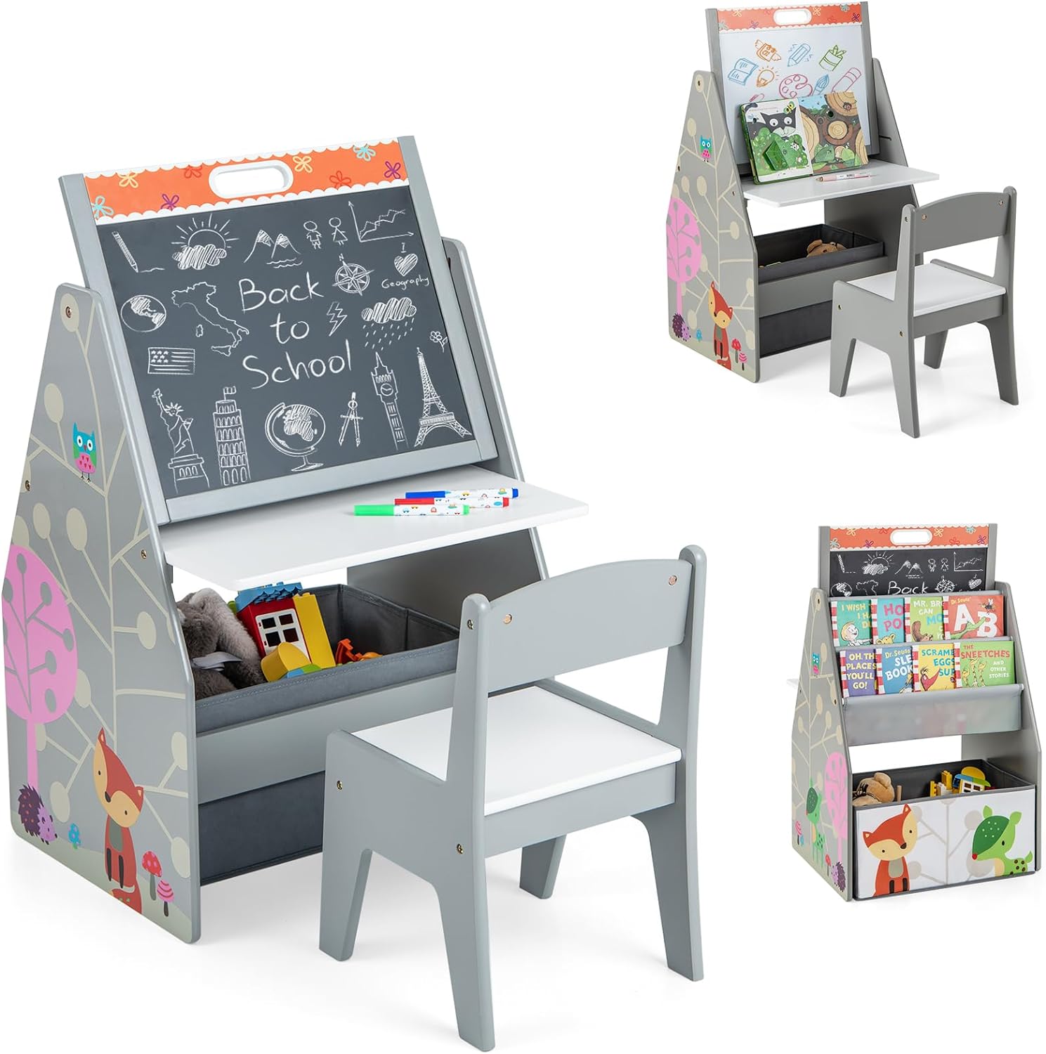 3 en 1 Table Enfants avec Chaise et Tableau Double Face & Réglable ...