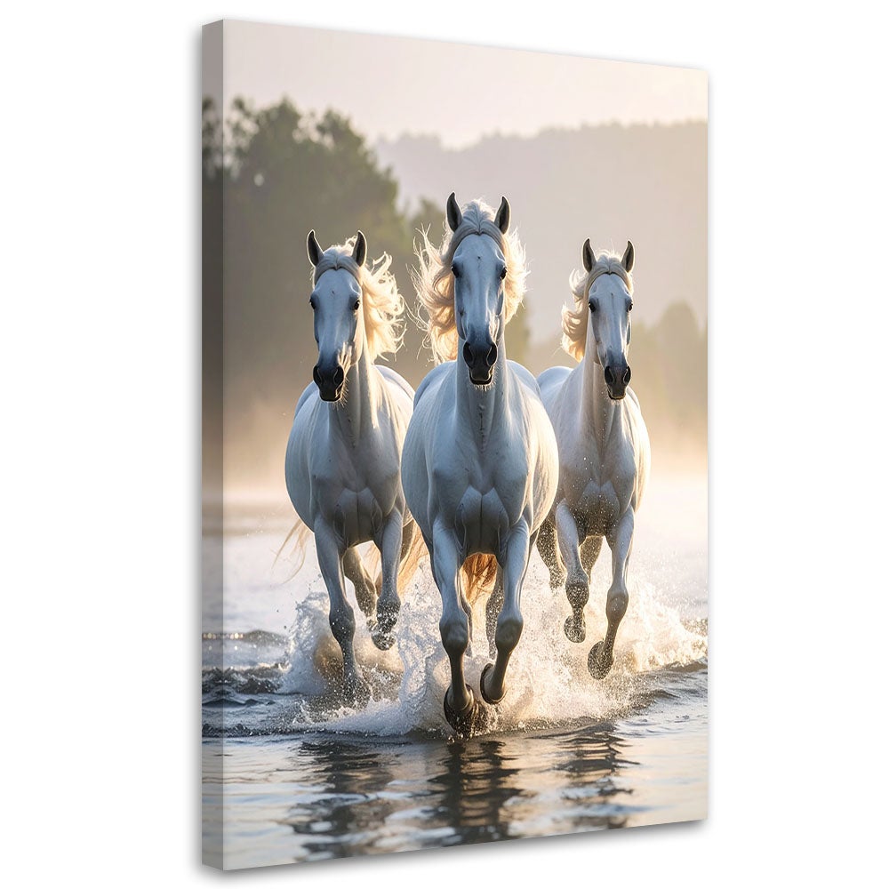 Tableaux, Chevaux blancs au galop dans l'eau 70x100 | Leroy Merlin