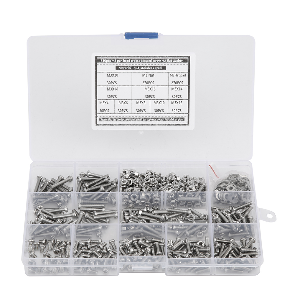 Kit d'assortiment de 810 pièces de vis à tête ronde en acier inoxydable ...