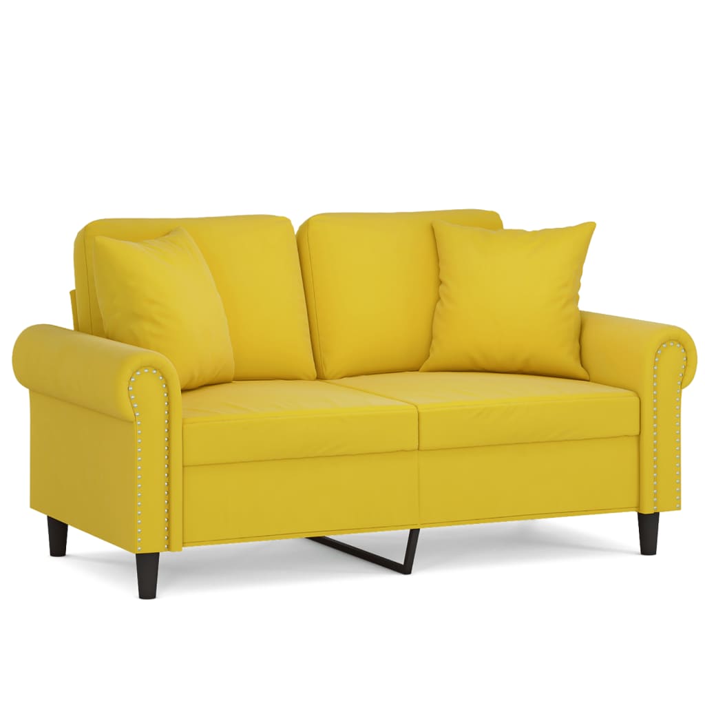 Sofá de 2 plazas con cojines terciopelo amarillo 120 cm - COMFORTXL ...