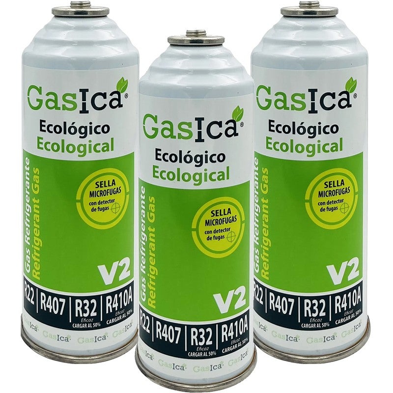 Pack 3 botellas gas refrigerante GASICA V2 - R22-R32-R407-R290-R410A ...