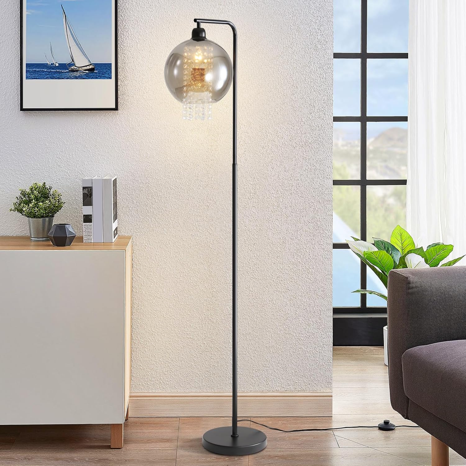 ZMH Lampadaire Intérieur 1 flamme E27 Gris Fumé Lampadaire Grand ...