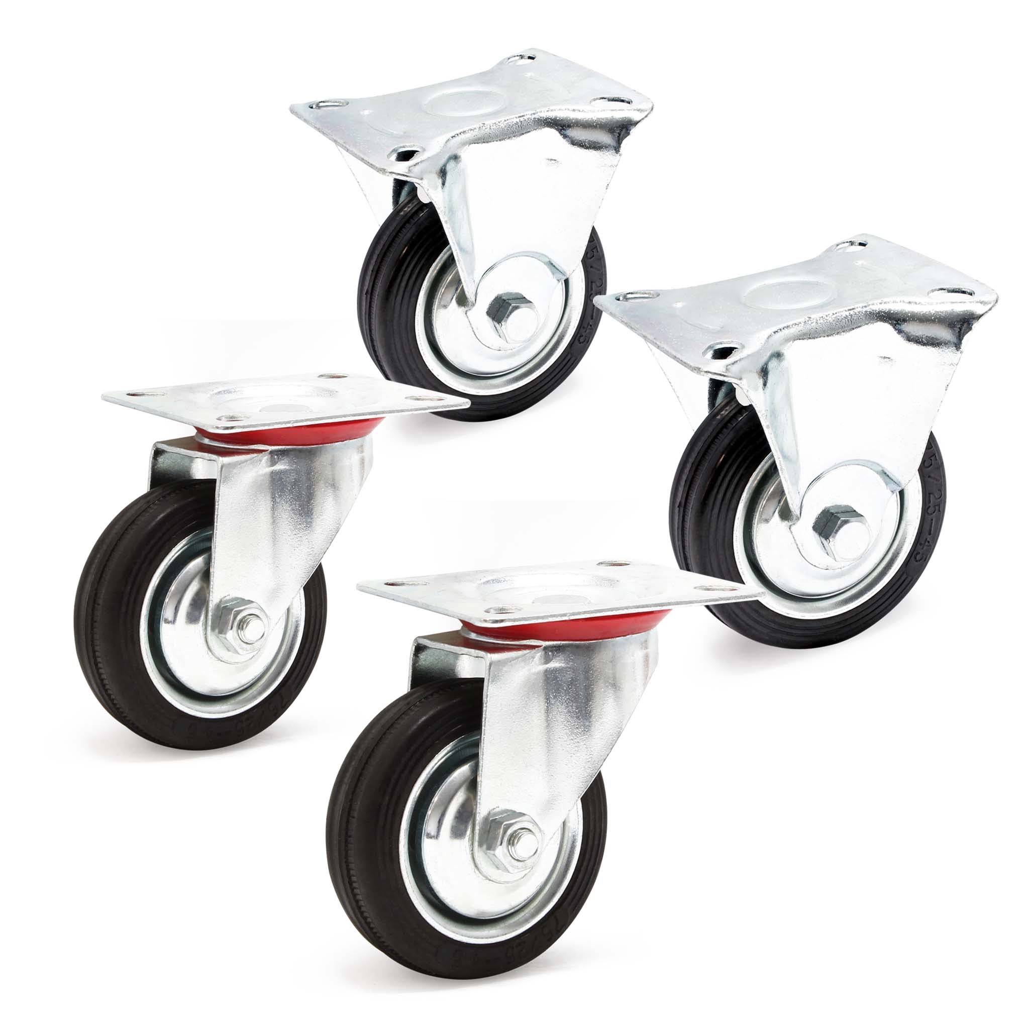 Kit de 4 Roulettes – Ø 75 mm – Capacité 50 kg – 2x Roulette pivotante ...