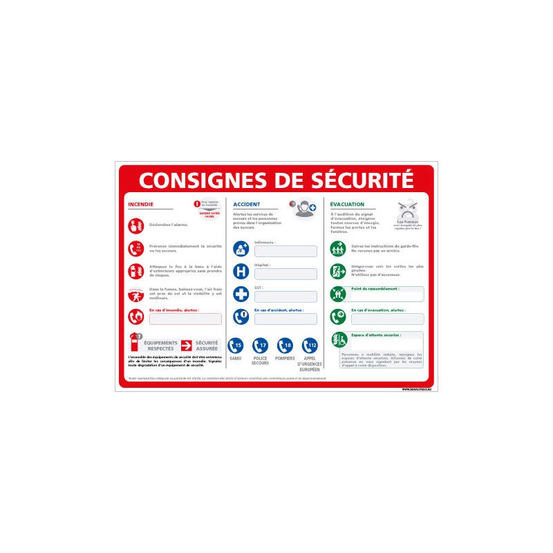 PANNEAU CONSIGNES DE SECURITE INCENDIE 210 x 150 mm Matière Adhesif | Leroy Merlin
