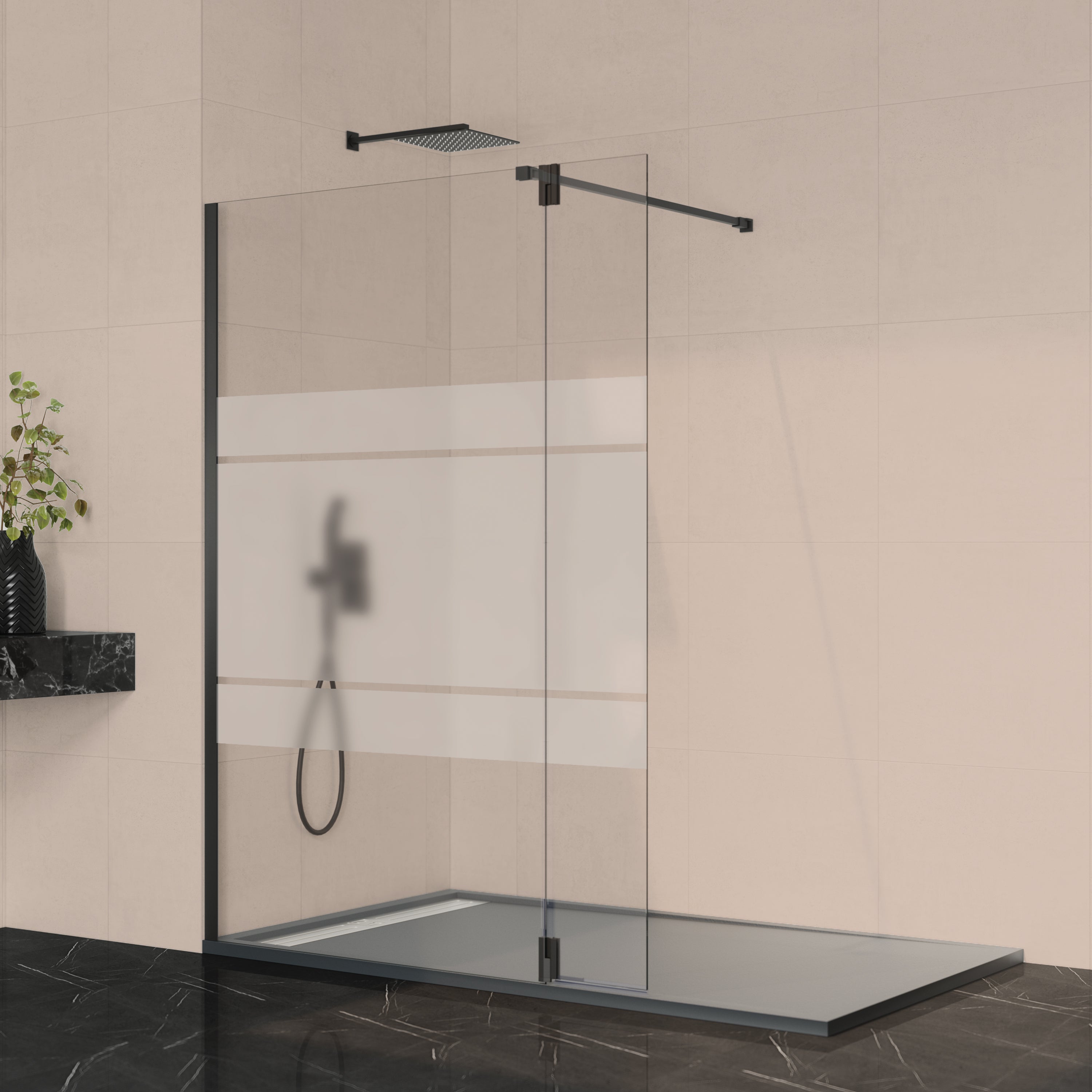Mampara fija + Abatible Clear Moving negro 118 cm + 35 cm con ...