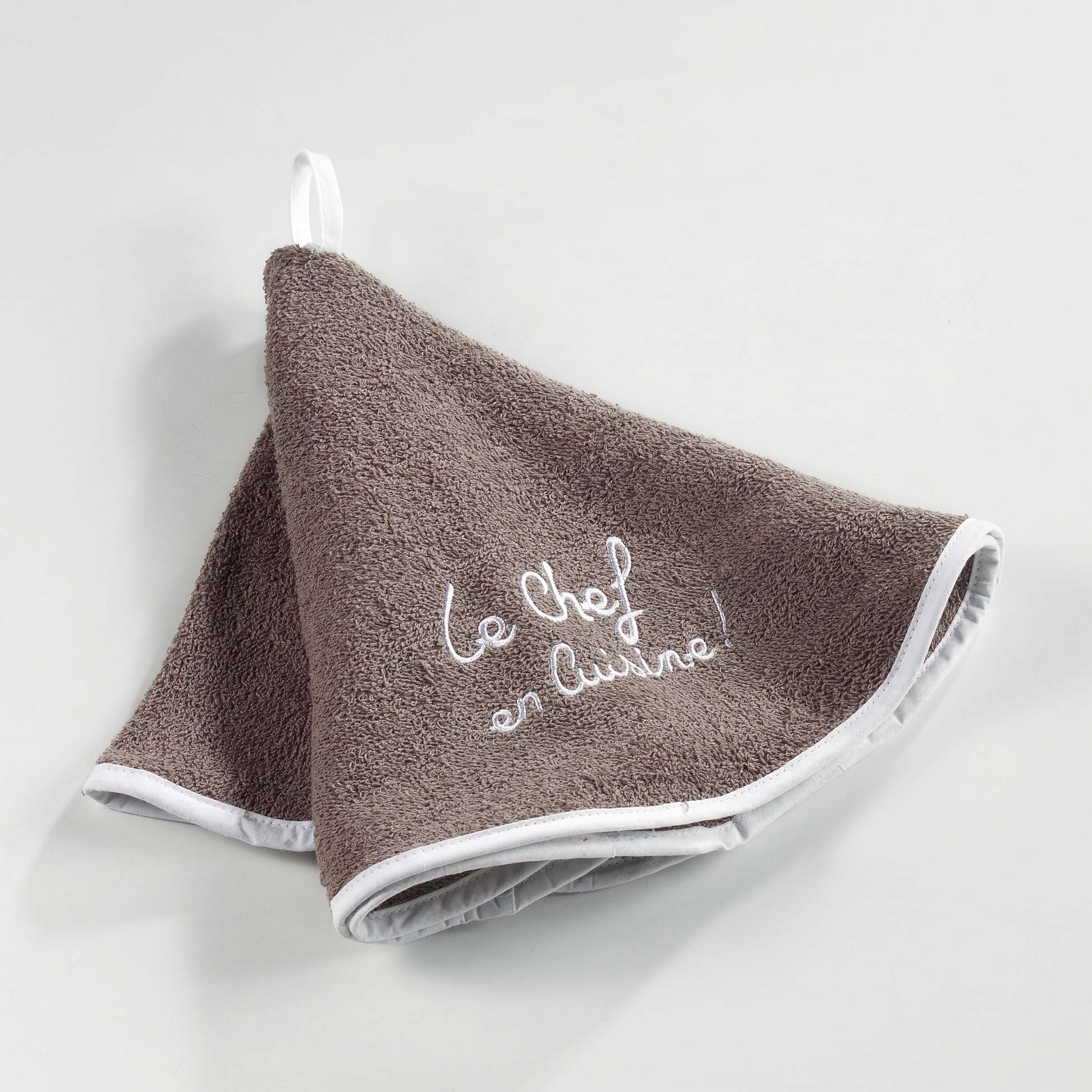 Essuie main Torchon Le chef en cuisine Taupe | Leroy Merlin
