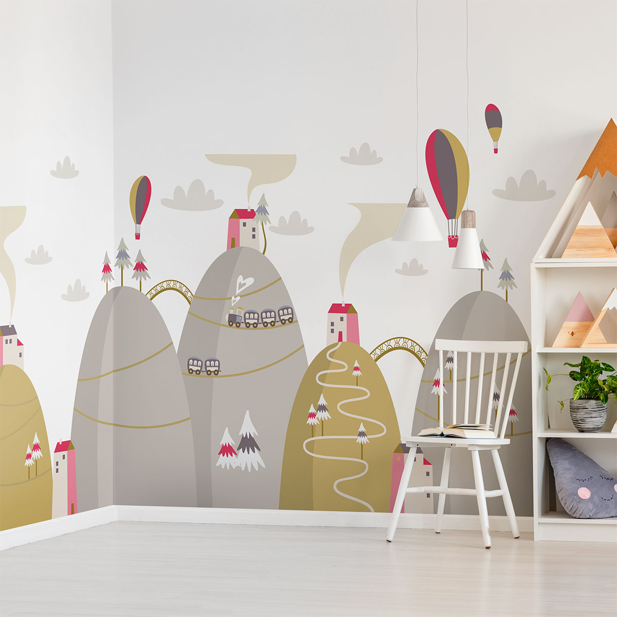 Vinilo escandinavo de montaña globos de aire caliente en espectáculo ...