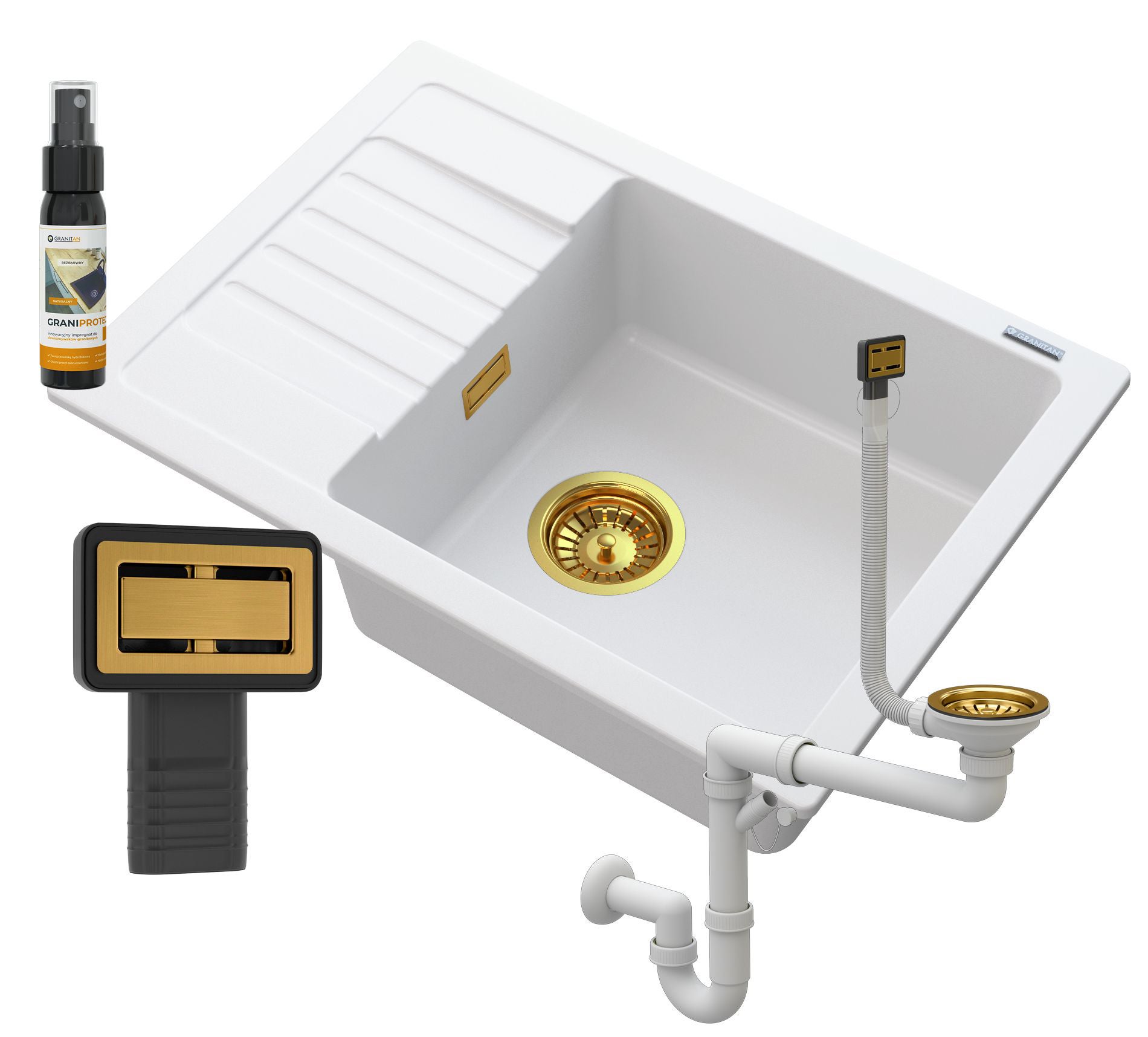 Évier en granit blanc argos + siphon square gold | Leroy Merlin