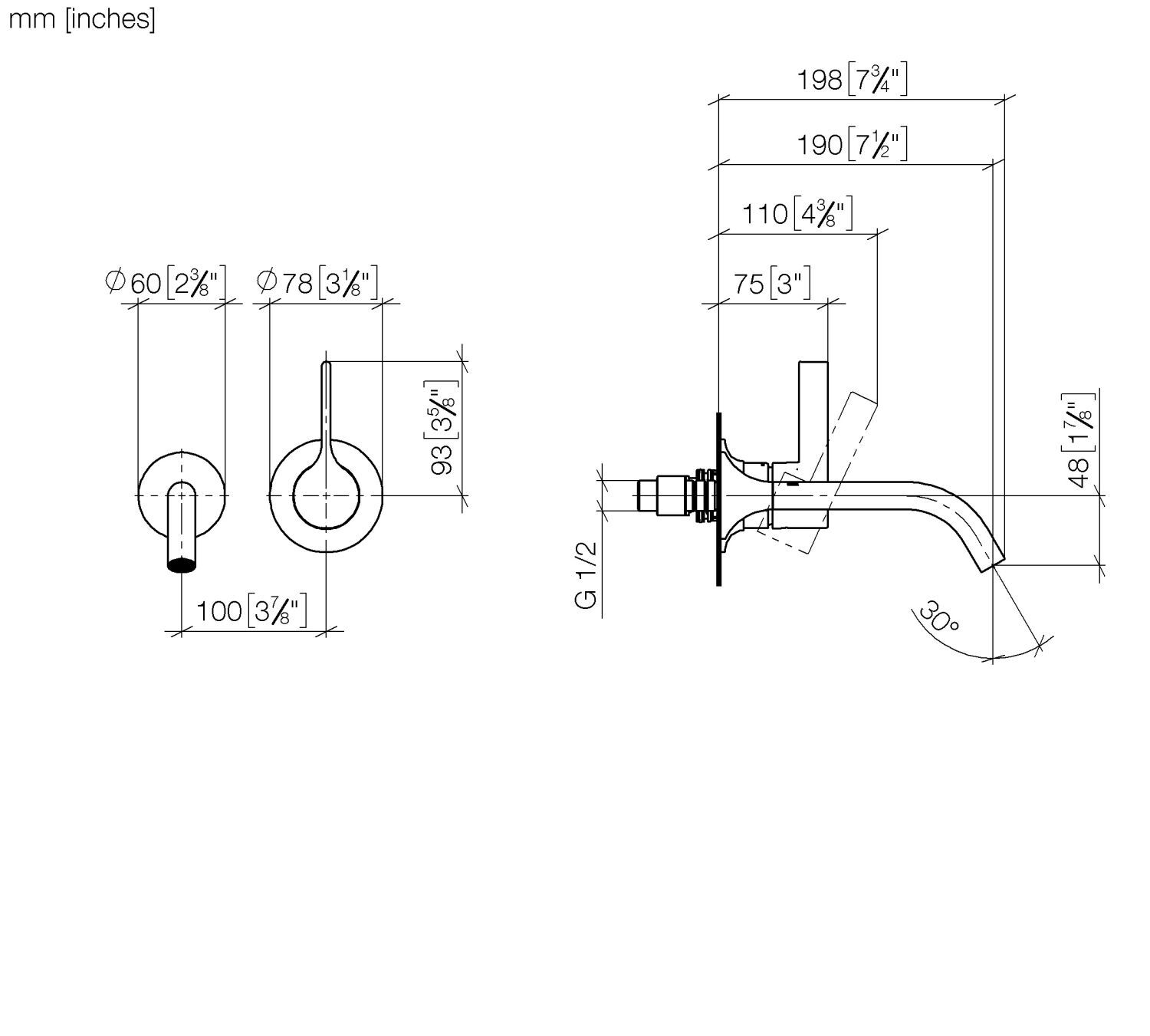 Dornbracht VAIA Mezclador monomando mural de lavabo sin juego de ...