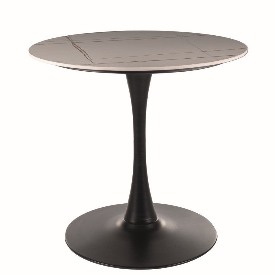 Table à manger ronde 80cm céramique aspect marbre blanc Sasha | Leroy ...