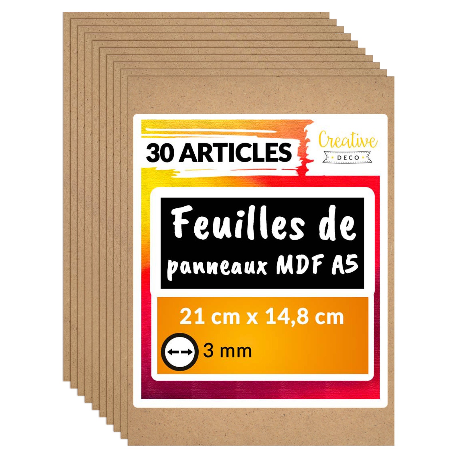 Creative Deco 30 x A5 Panneau MDF | 148 x 210 x 3 mm | Feuille Planche ...