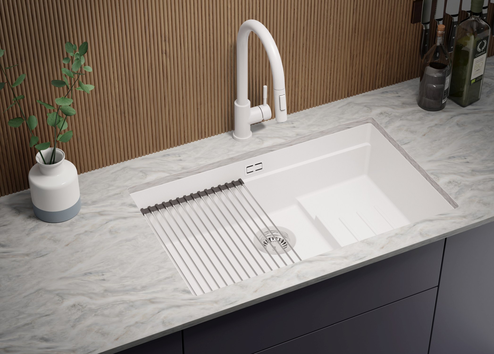 PRIMAGRAN Evier Sous Plan 76x47cm, Evier en Granit + Kit de Vidage ...